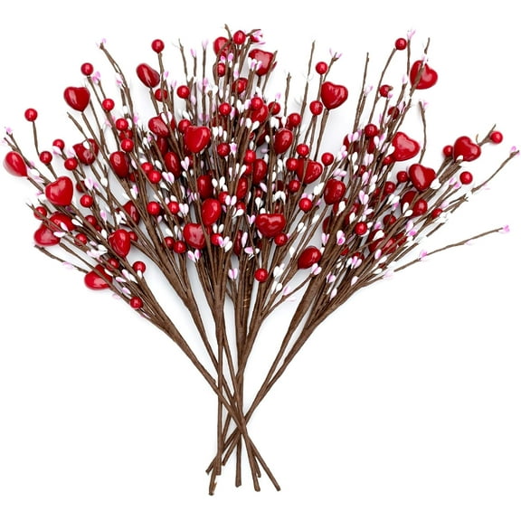2Pcs Valentine's Day Gifts, Artificial Valentine Berry Flower Stems Red ...
