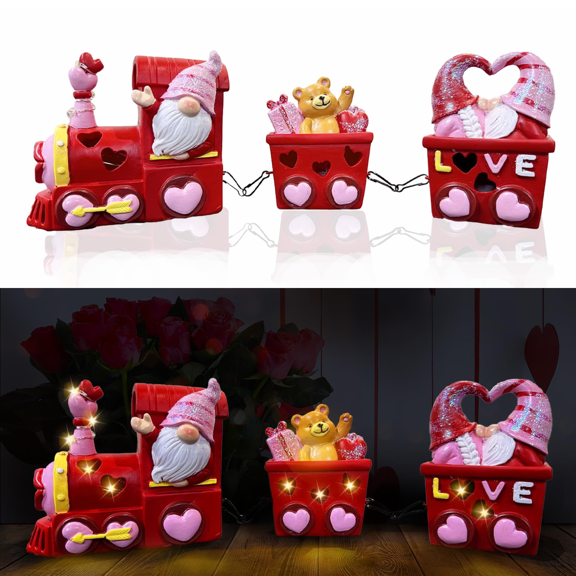 Valentines Day Decorations for Home Train 3 Piece Set, LED Valentines ...