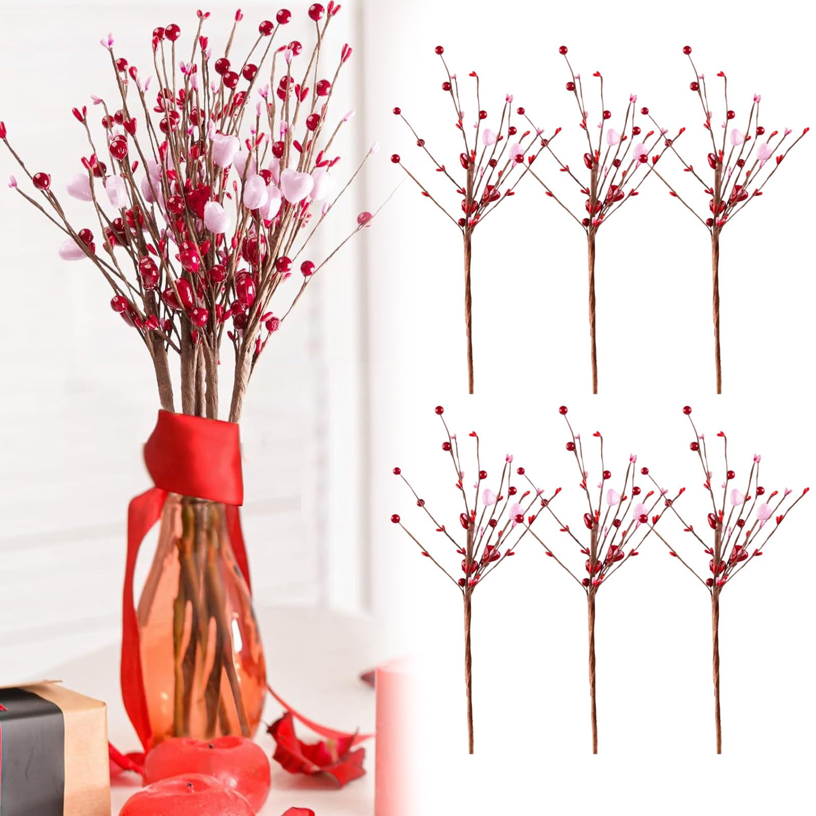 Valentines Day Decorations Valentine's Day 6 Pack Heart Shaped Berry ...