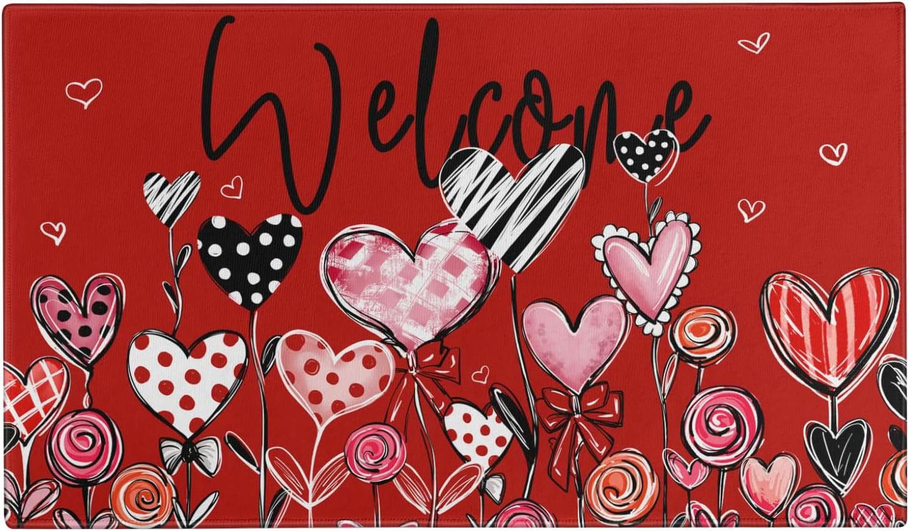 Valentines Day Door Mat,Red Buffalo Plaid Love Hearts Leaves Valentines ...