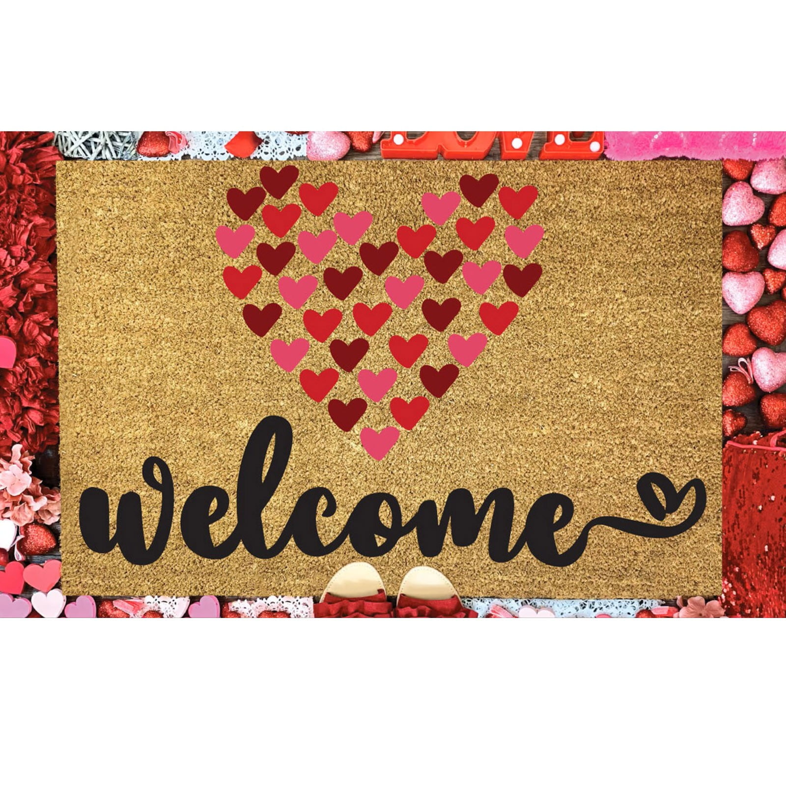 Valentines Day Door Mat Rug Hello Valentine Love Heart Welcome Doormat ...