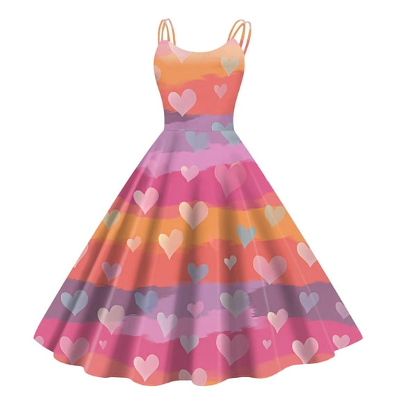 Valentines Day Dresses for Women Crew Neck Love You Patterned 1950s ...