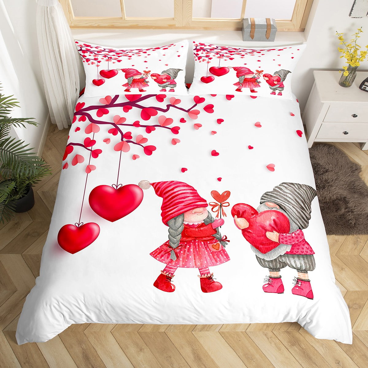 Valentines Day Duvet Cover King Romantic Gnome Bed Sets For Kids Girls ...