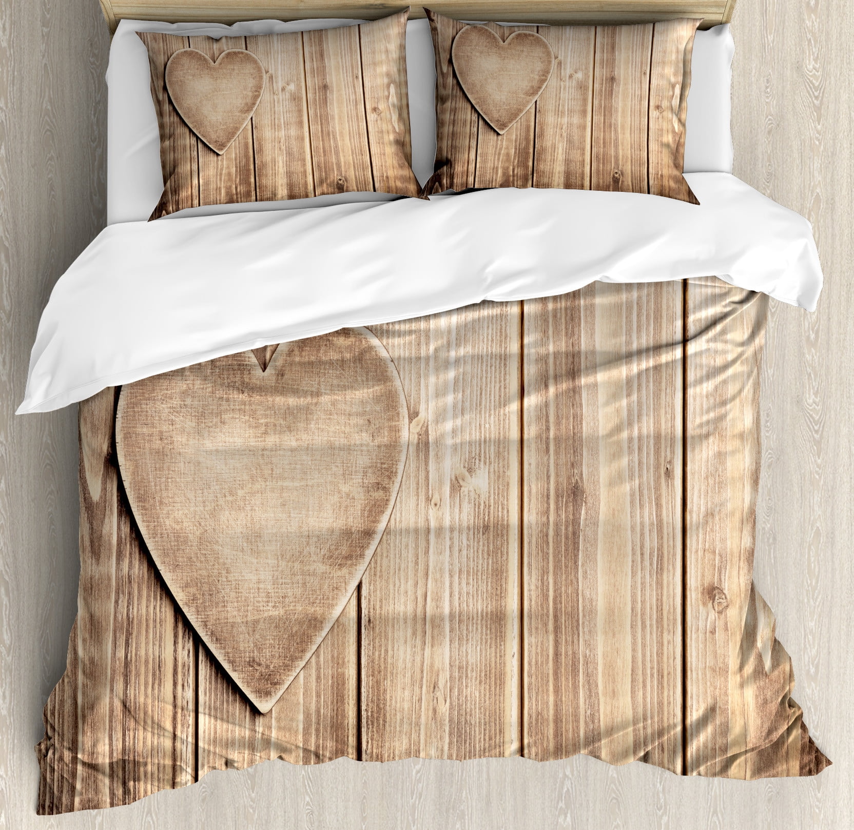 Valentines Day Duvet Cover Set, Rustic Heart over Wooden Planks ...