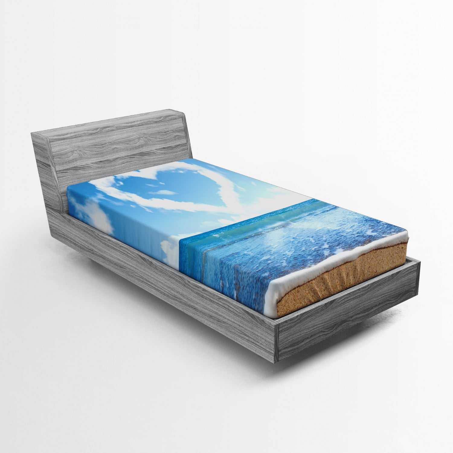 Valentines Day Fitted Sheet, Clouds in Clear Blue Sky Forming a Heart ...