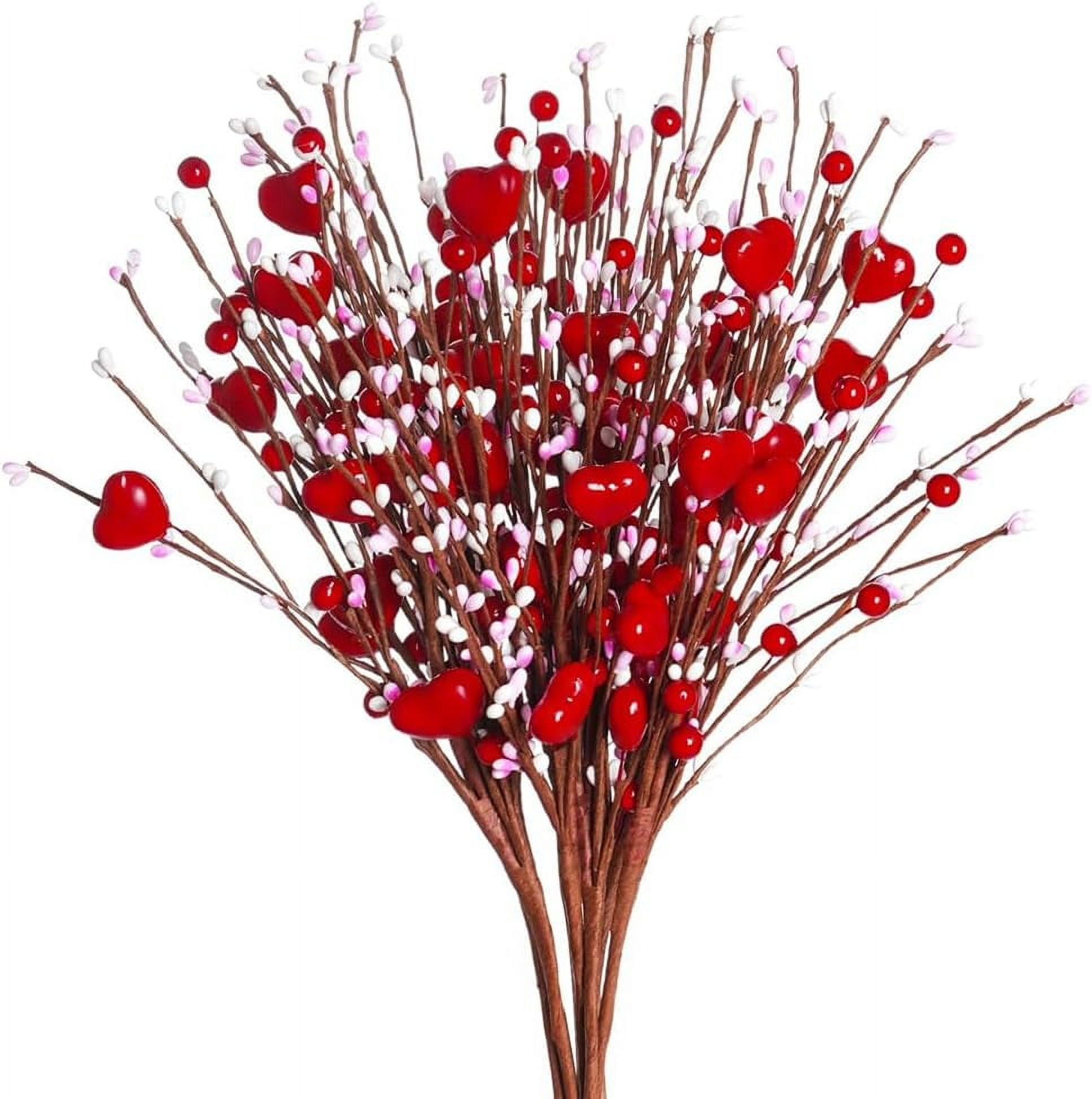 Valentines Day Flowers Artificial, 6 PCS Berry Floral Picks with Red ...
