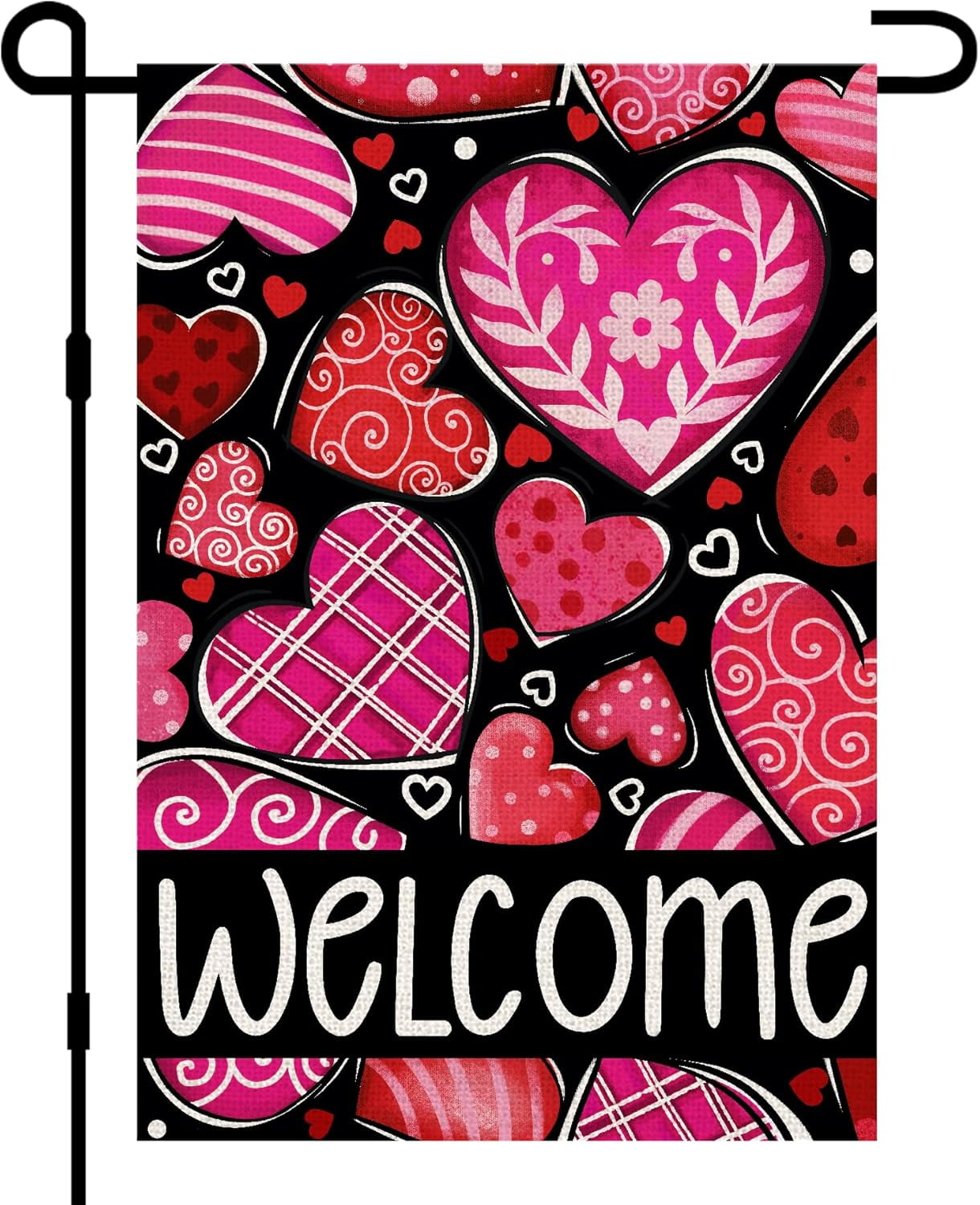 Valentines Day Garden Flags 12x18 Double Sided Burlap, Red Love Heart ...