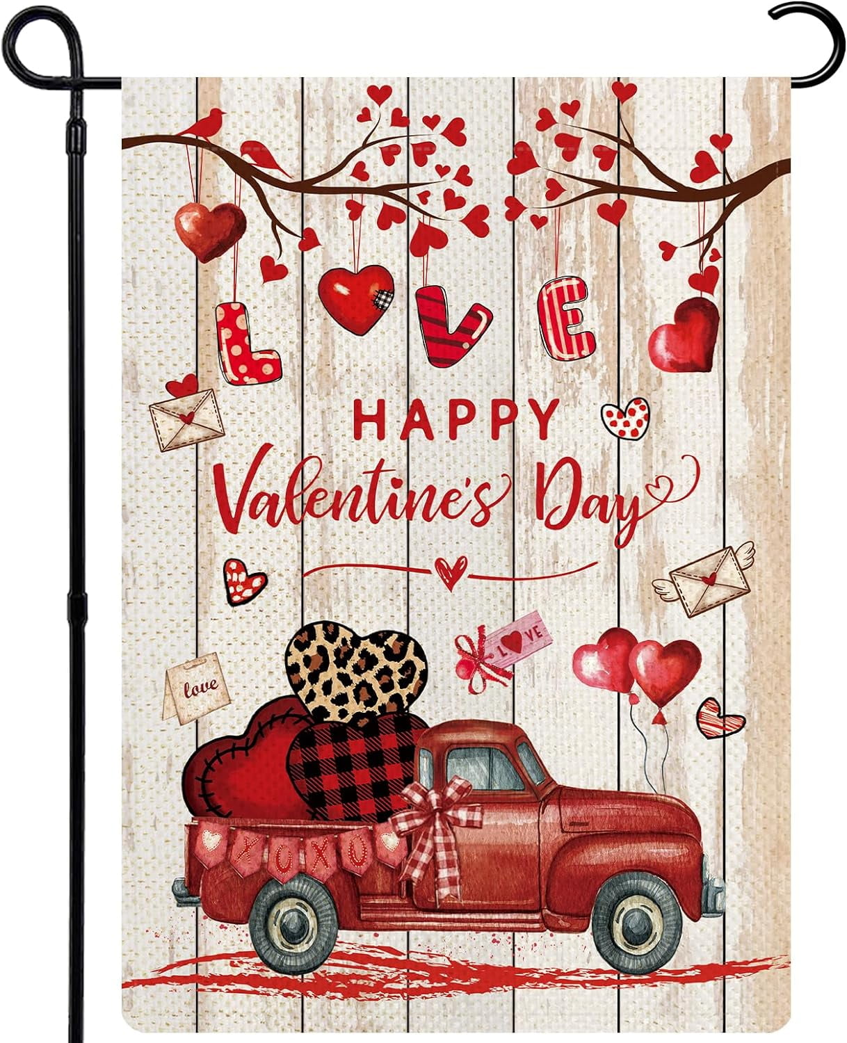 Valentines Day Garden Flags for Outside, Rustic Red Truck Heart ...