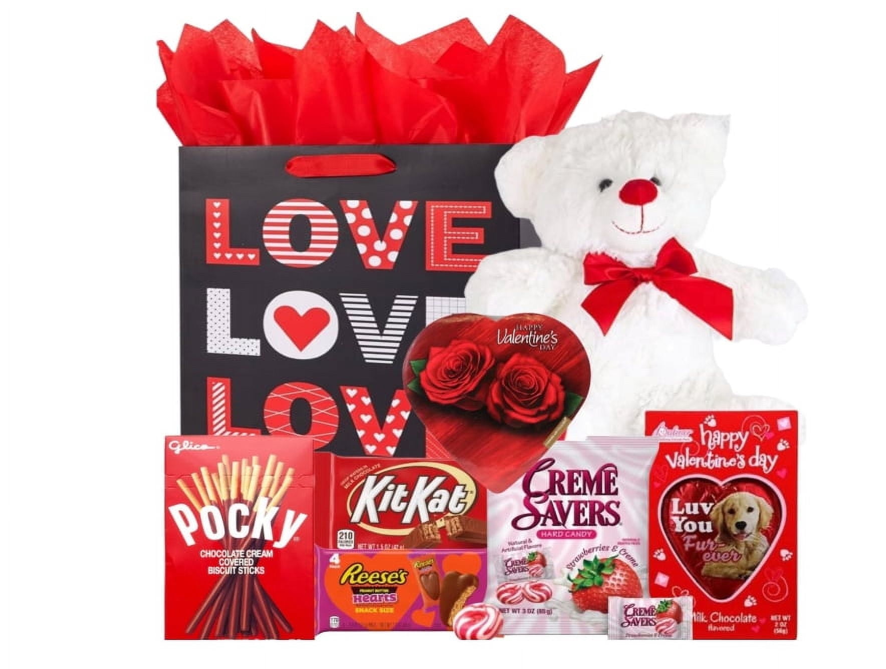 Valentines Day Gift Basket Set | Teddy Bear Plush (RED OR WHITE), Elmer ...