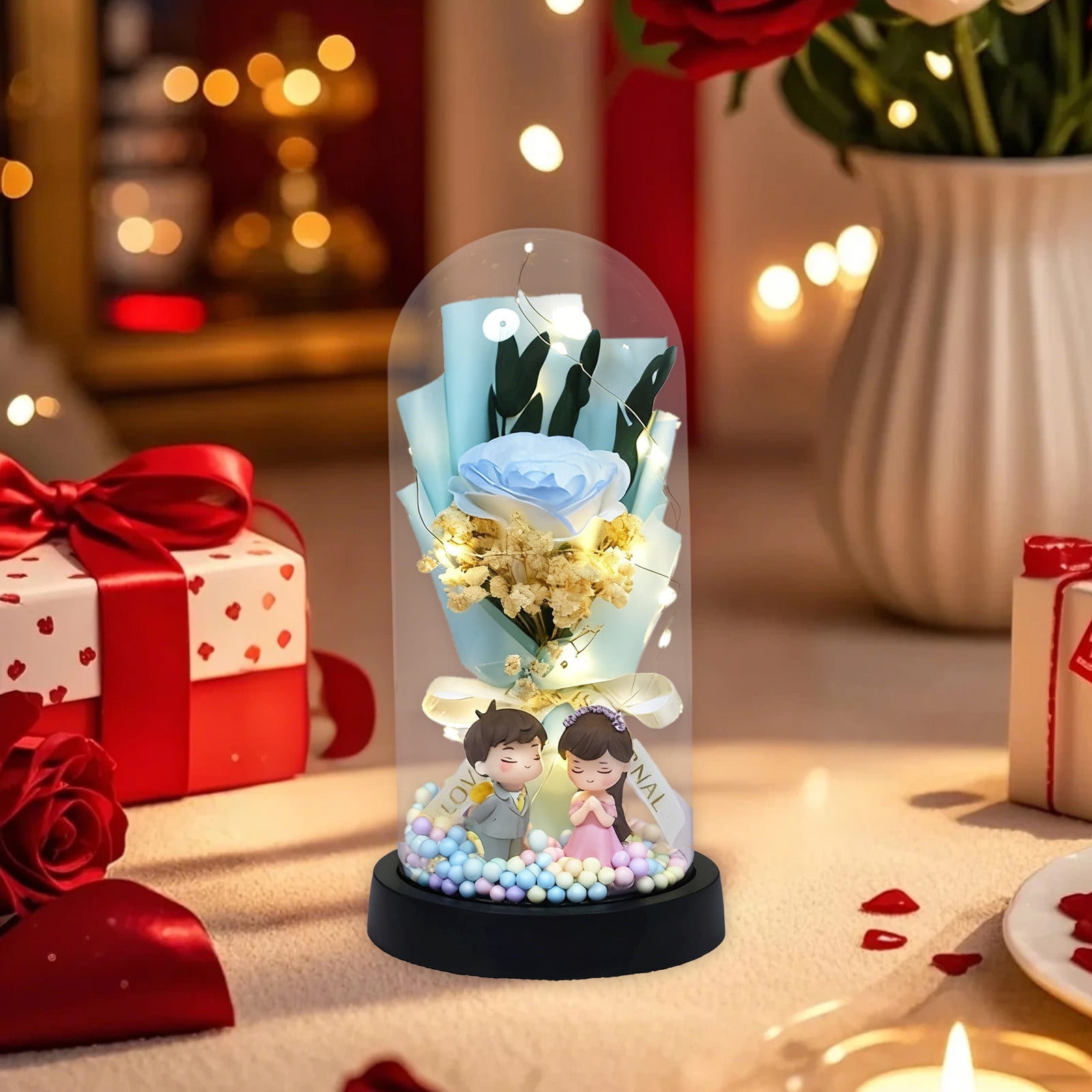 Valentines Day Gift Everlasting Flowers Glass Cover Rose Soap Flower ...