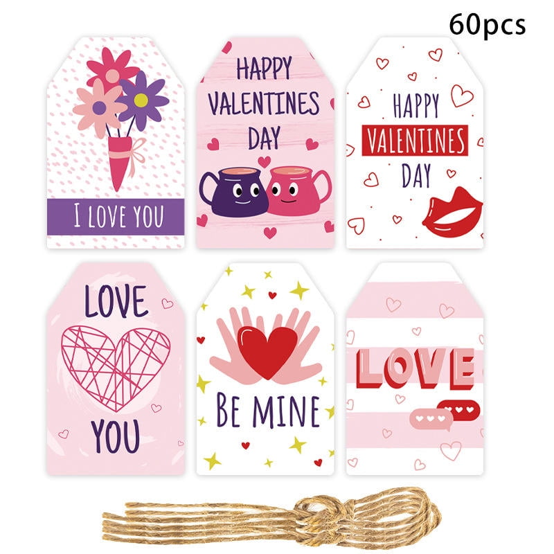 Valentines Day Gift Tags,Happy Valentine's Day Tags with String,60Pcs ...
