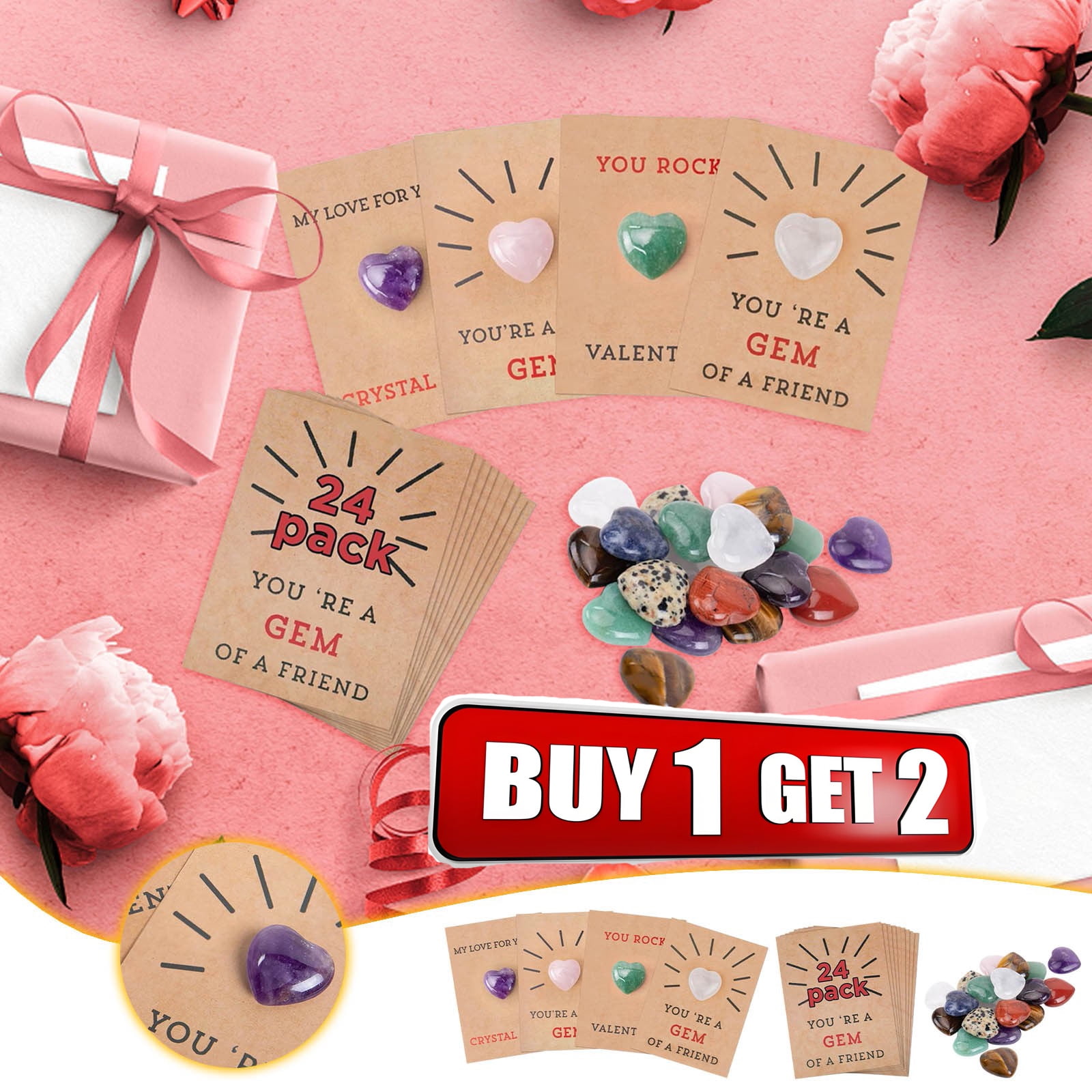 Valentines Day Gifts-24 Pack Valentines Cards with Heart-Shape Crystals ...