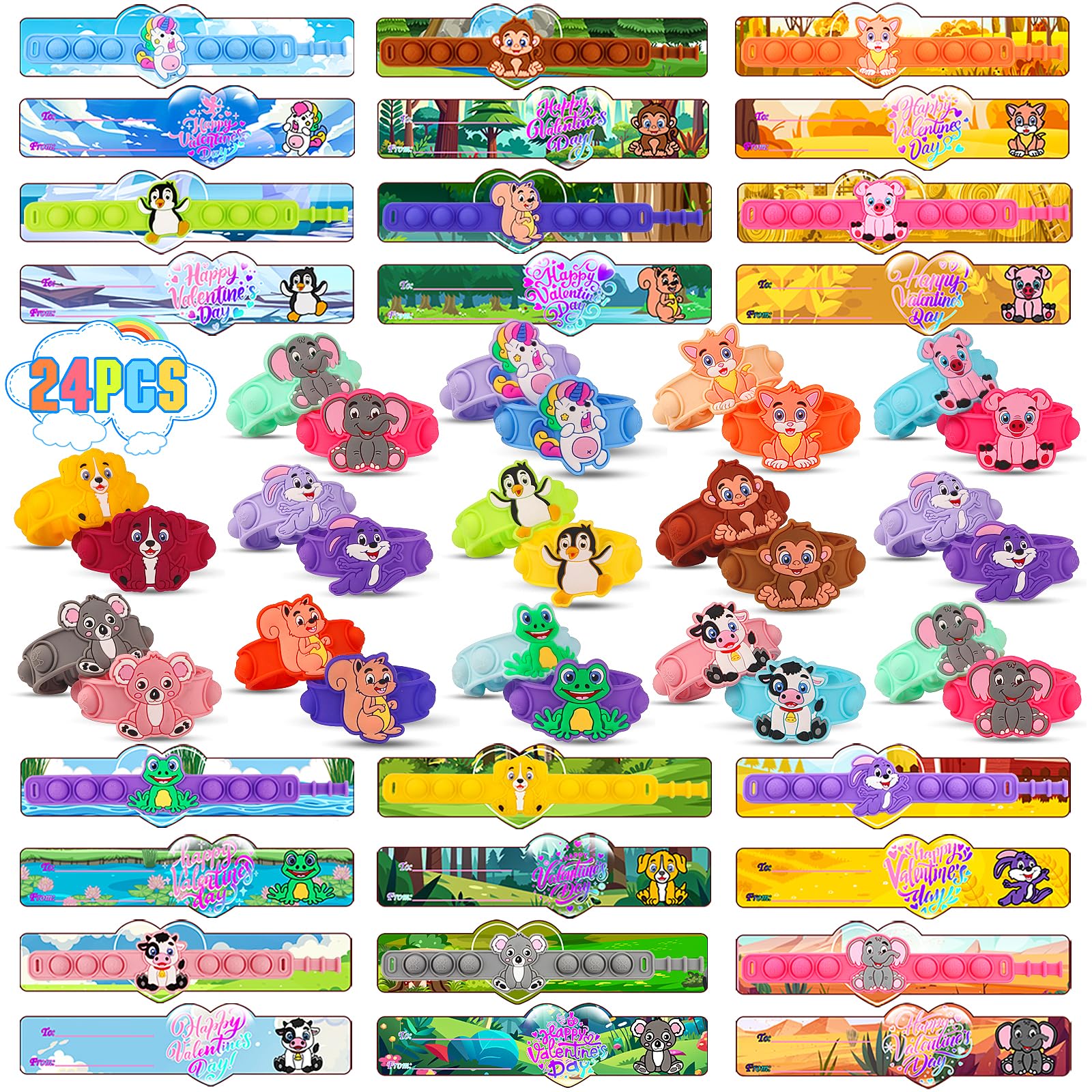 Valentines Day Gifts for Kids,24PACK Animal Fidget Toys with Valentines ...