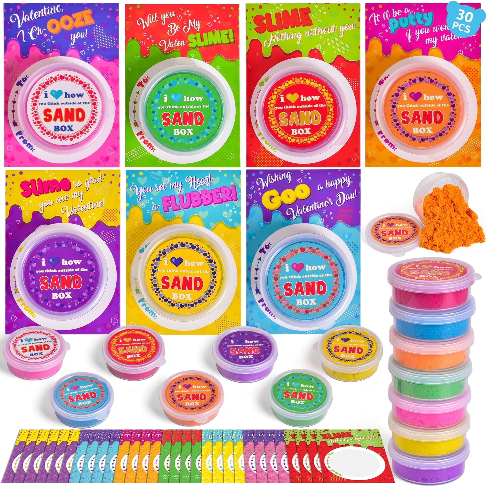 Fun Little Toys 30Pcs Valentine's Day Sand Slime, Kids Stress Relief ...