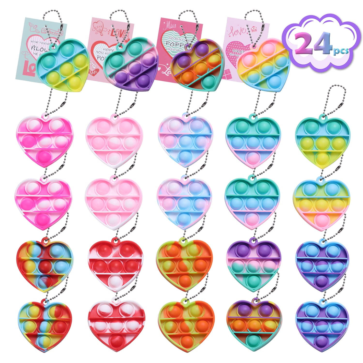 Valentines Day Gifts for ZS23 Kids 24 Pcs Mini Heart Pop Push Keychains ...