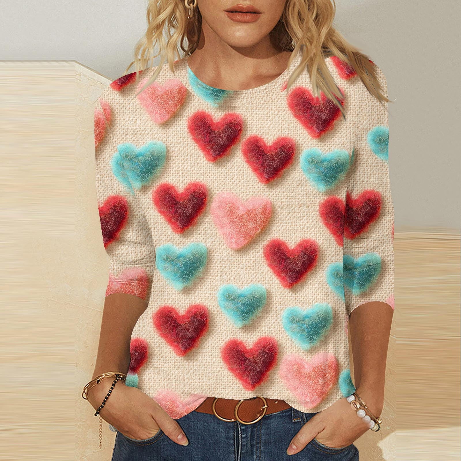 Valentines Day Gifts! Titcea Valentines Sweater Women Fashion Print 3/4 ...