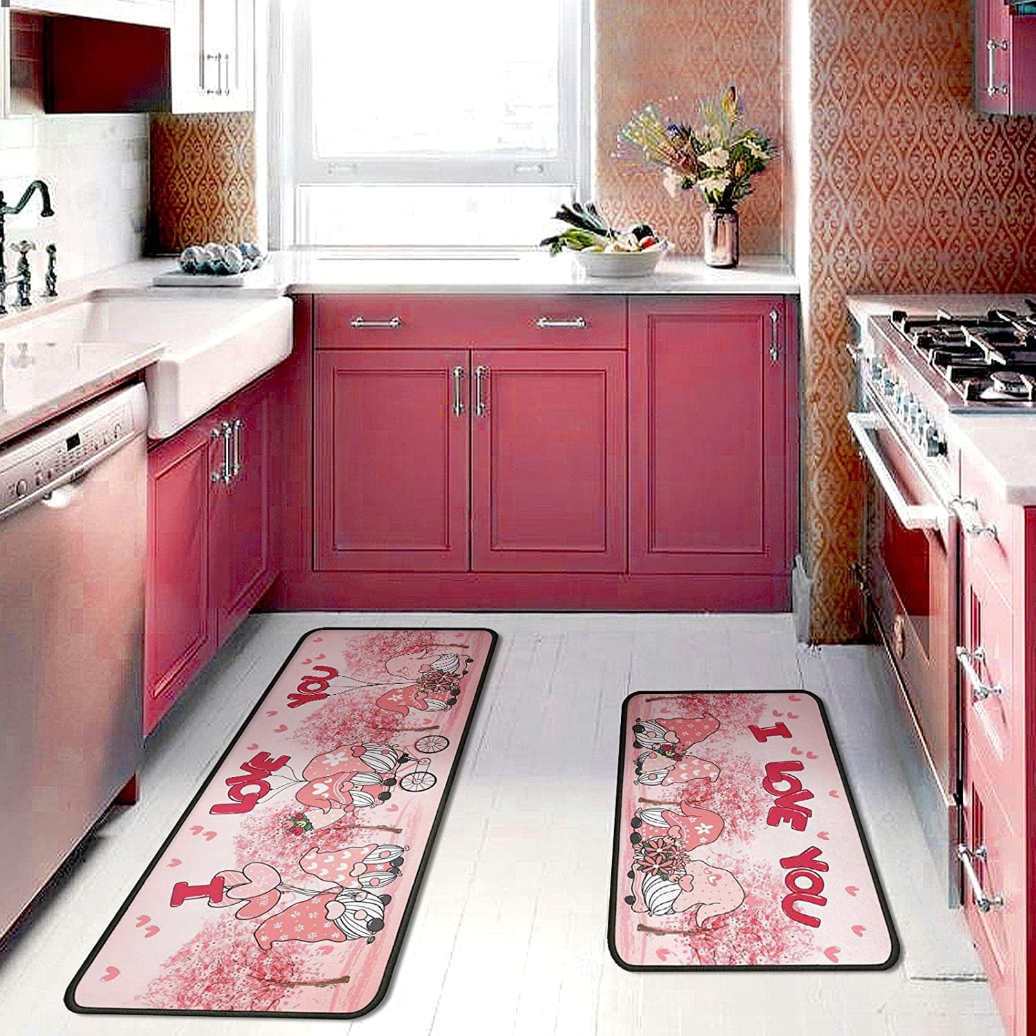 Valentines Day Gnome Kitchen Rugs Set 2Pcs I Love You Kitchen Floor Rug ...