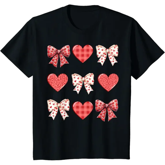 Valentines Day Hearts Leopard Coquette Bow Women Girls Boys T-Shirt ...