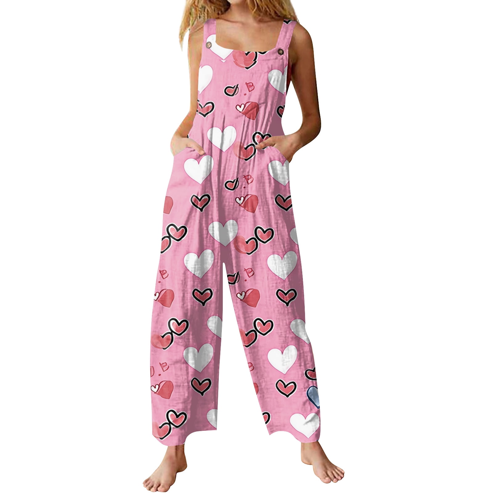 Valentines Day Jumpsuit for Wife Sleeveless Love You Patterned Romper ...
