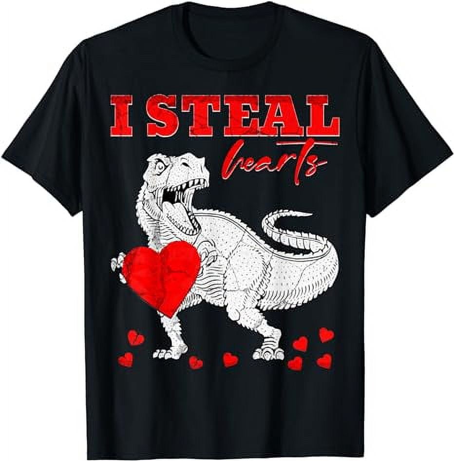 Valentines Day Kids Dinosaur T rex Lover I Steal Hearts T-Shirt ...