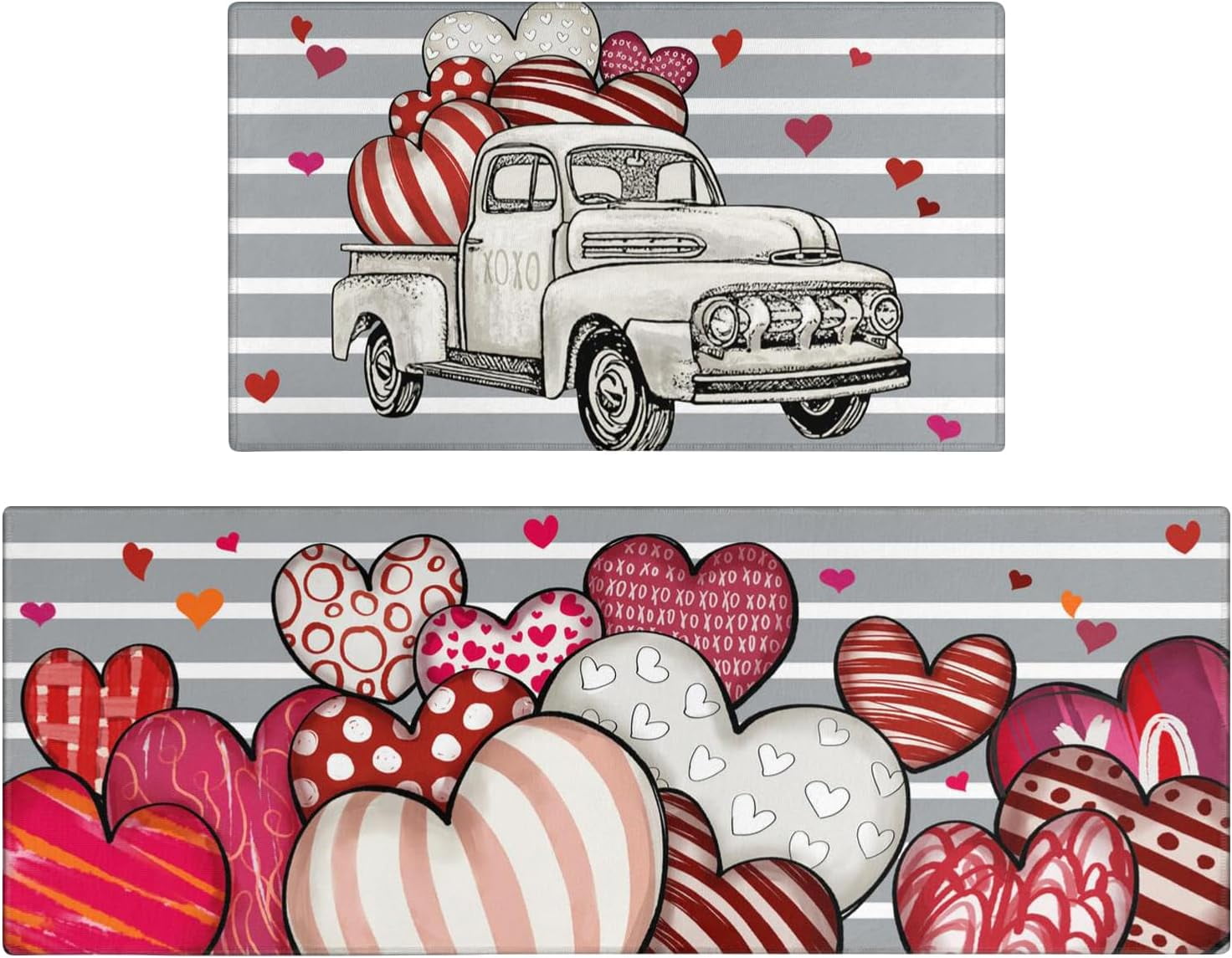 Valentines Day Kitchen Mat Set 2 Piece,Valentine''s Day Truck Hearts ...
