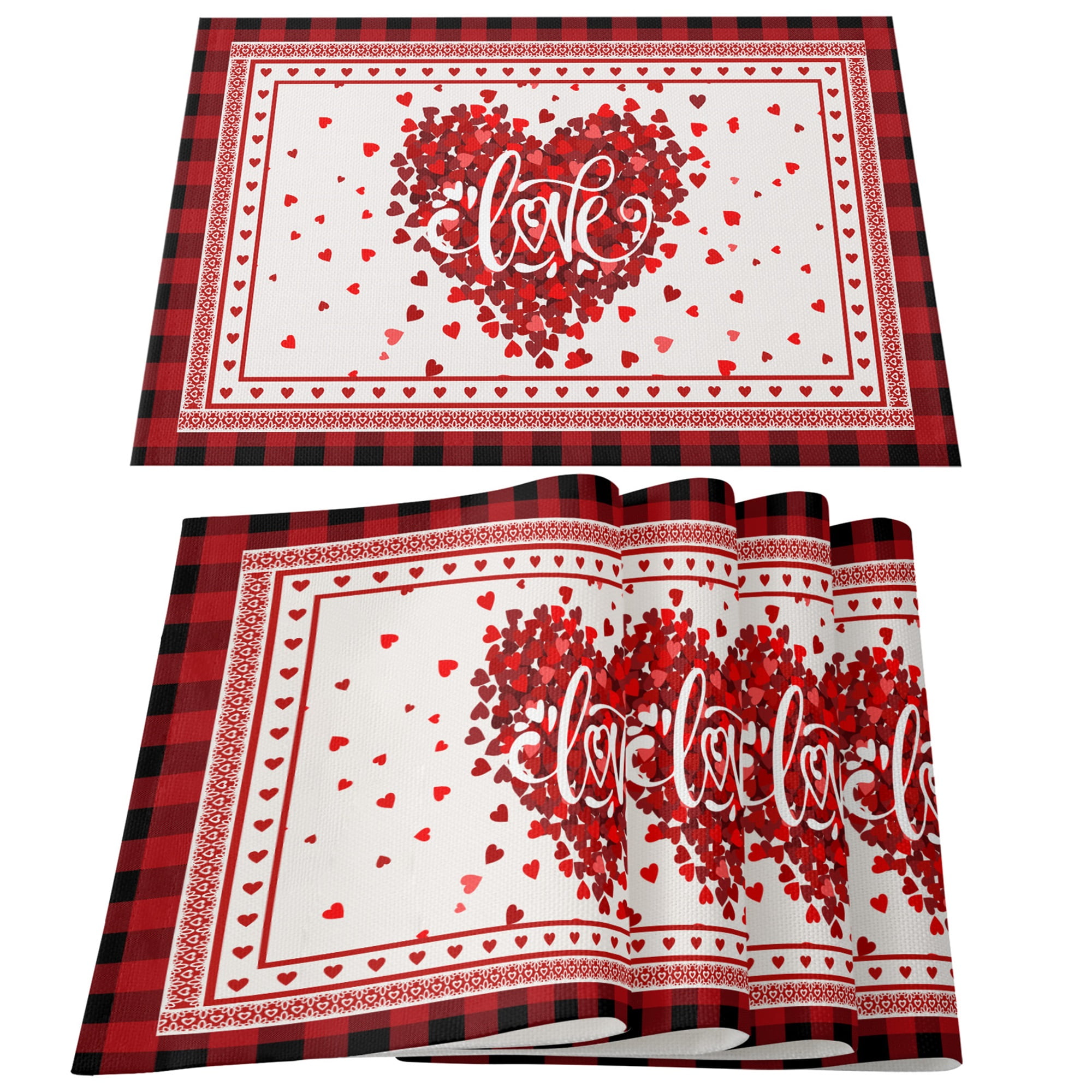 Valentines Day Love Hearts Placemats Set Flowers Florals Table Mats ...
