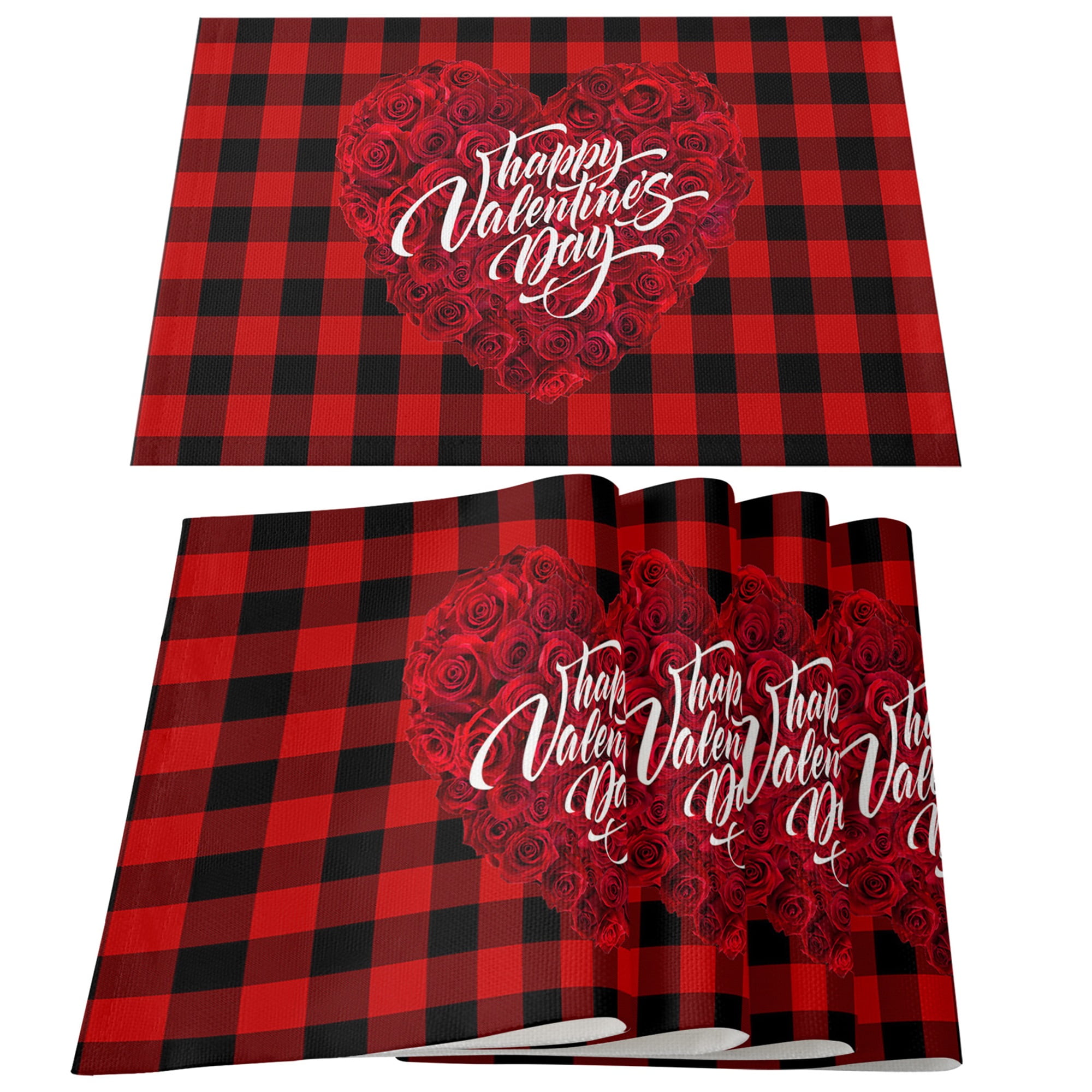 Valentines Day Love Hearts Placemats Set Flowers Florals Table Mats ...