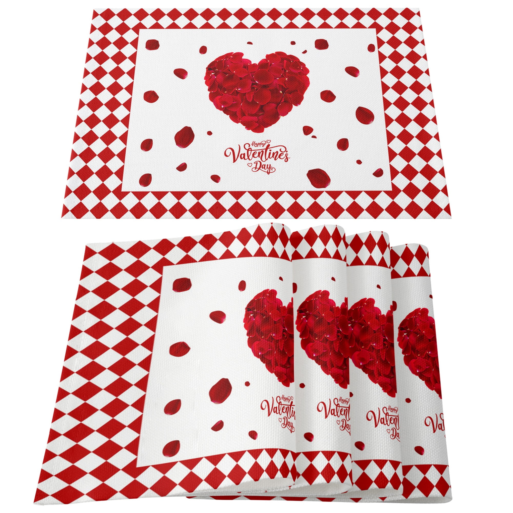 Valentines Day Love Hearts Placemats Set Flowers Florals Table Mats ...