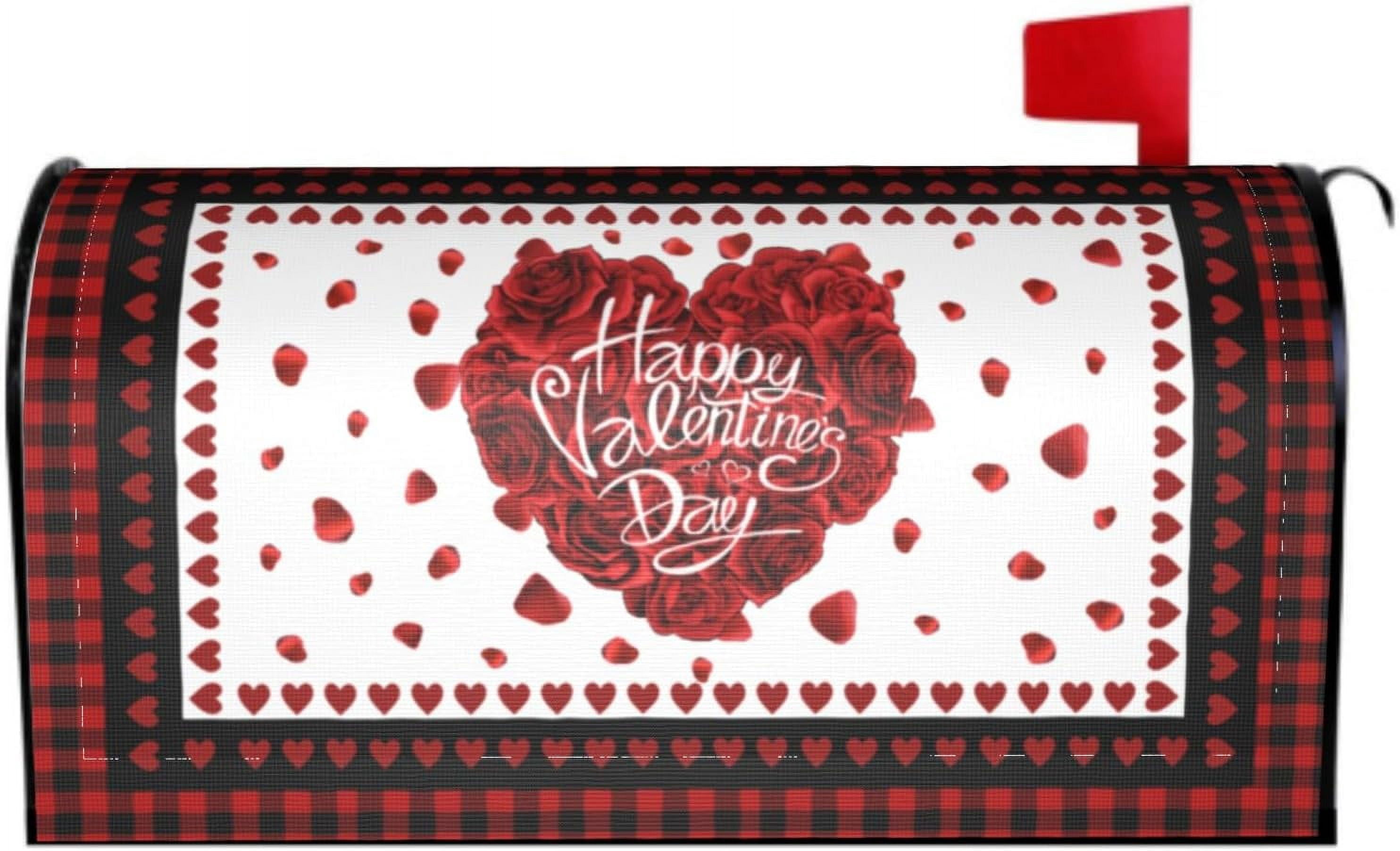 Valentines Day Mailbox Covers Magnetic Black Red Love Heart Mailbox ...