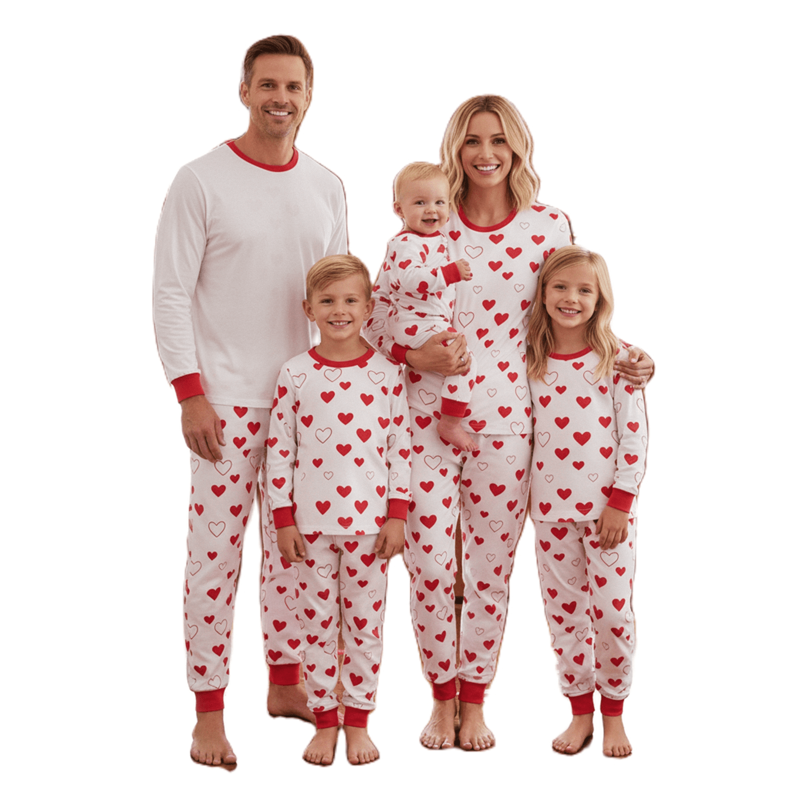 Valentines Day Matching Family Pajamas Set Love Heart Pattern Family ...