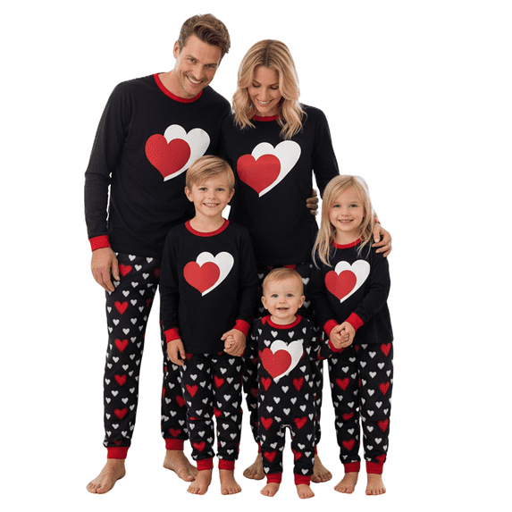 Valentines Day Matching Family Pajamas Set Love Heart Pattern Family ...
