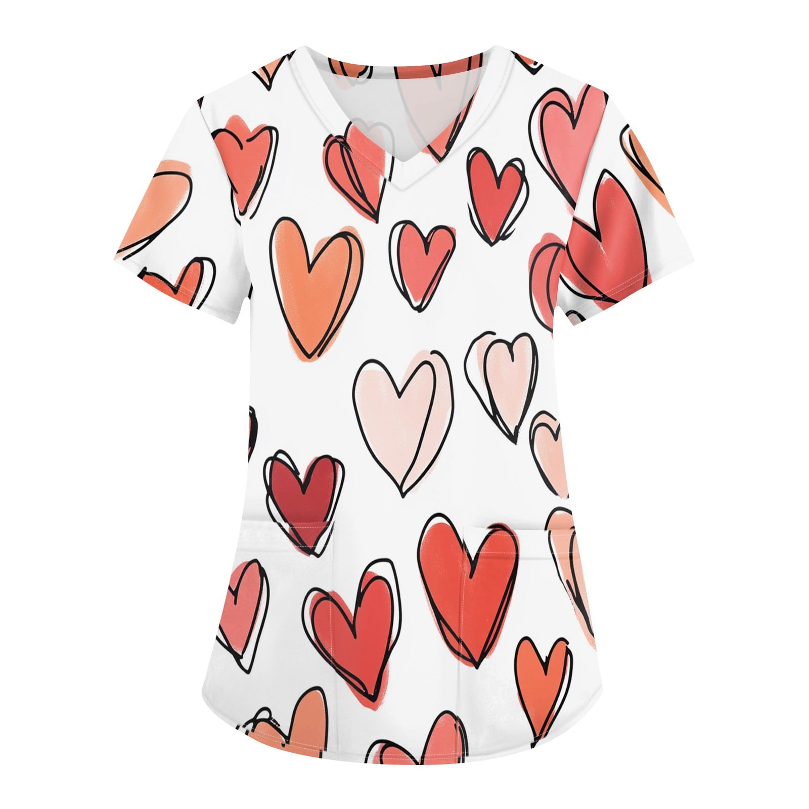 Valentines Day Nurse Uniforms for Women Summer Love Heart Printed V ...