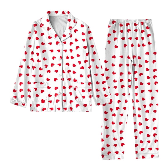 Valentines Day Pajamas Sets Women Cute Heart Print Pjs Sets Shirt Top ...