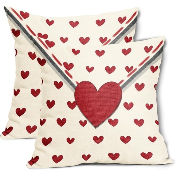Valentines Day Pillow Covers 16x16 Inch Set of 2 Red Heart Beige ...