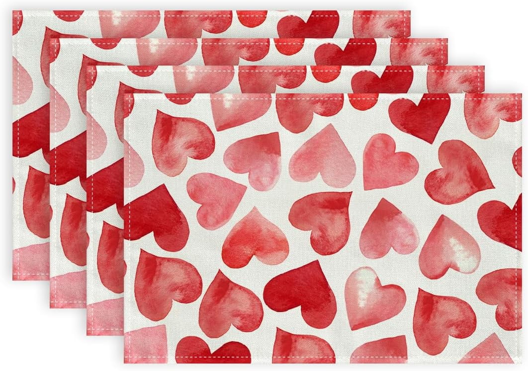 Valentines Day Placemats 18x12 Inches Set of 4, Heart Red Table Decor ...
