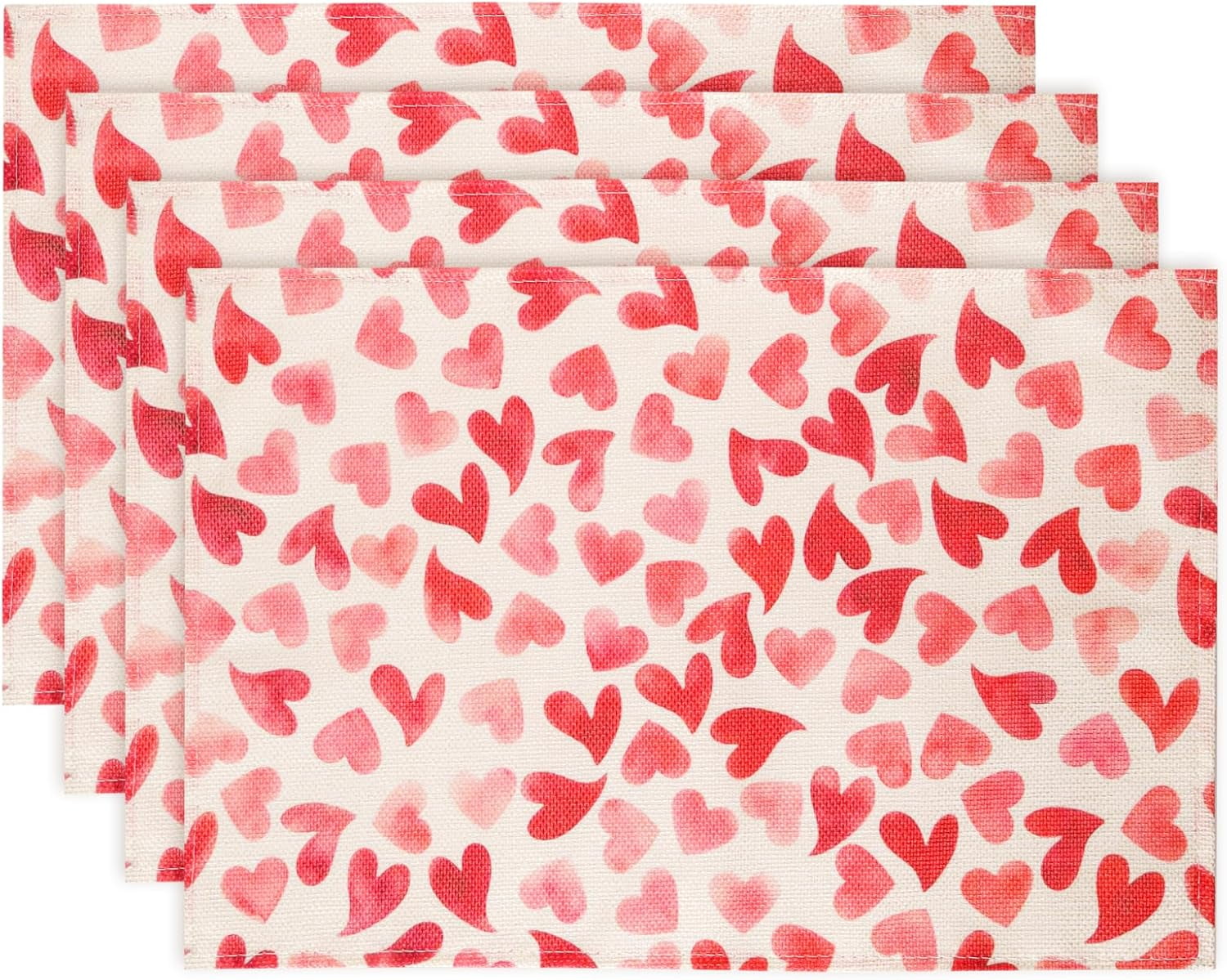Valentines Day Placemats Set of 4, 12x18 Inch Watercolor Heart Print ...