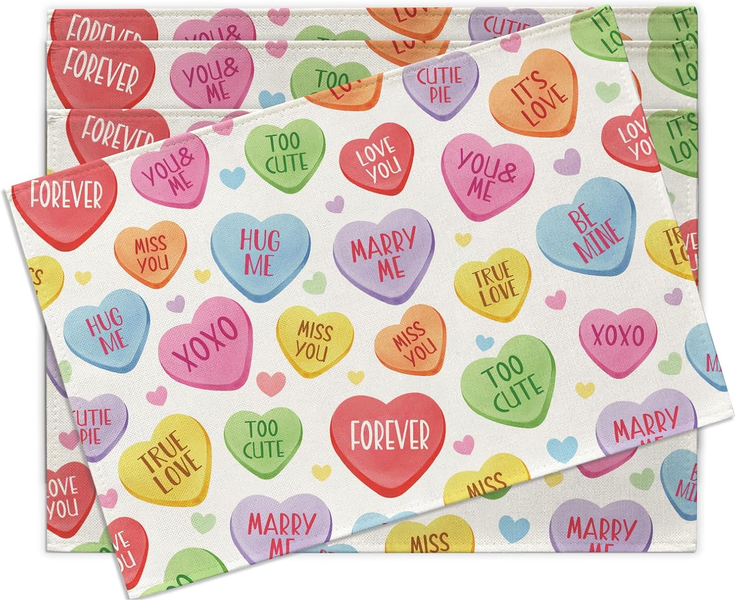 Valentines Day Placemats Set of 4, Colorful Cute Love Heart Kids Dining ...