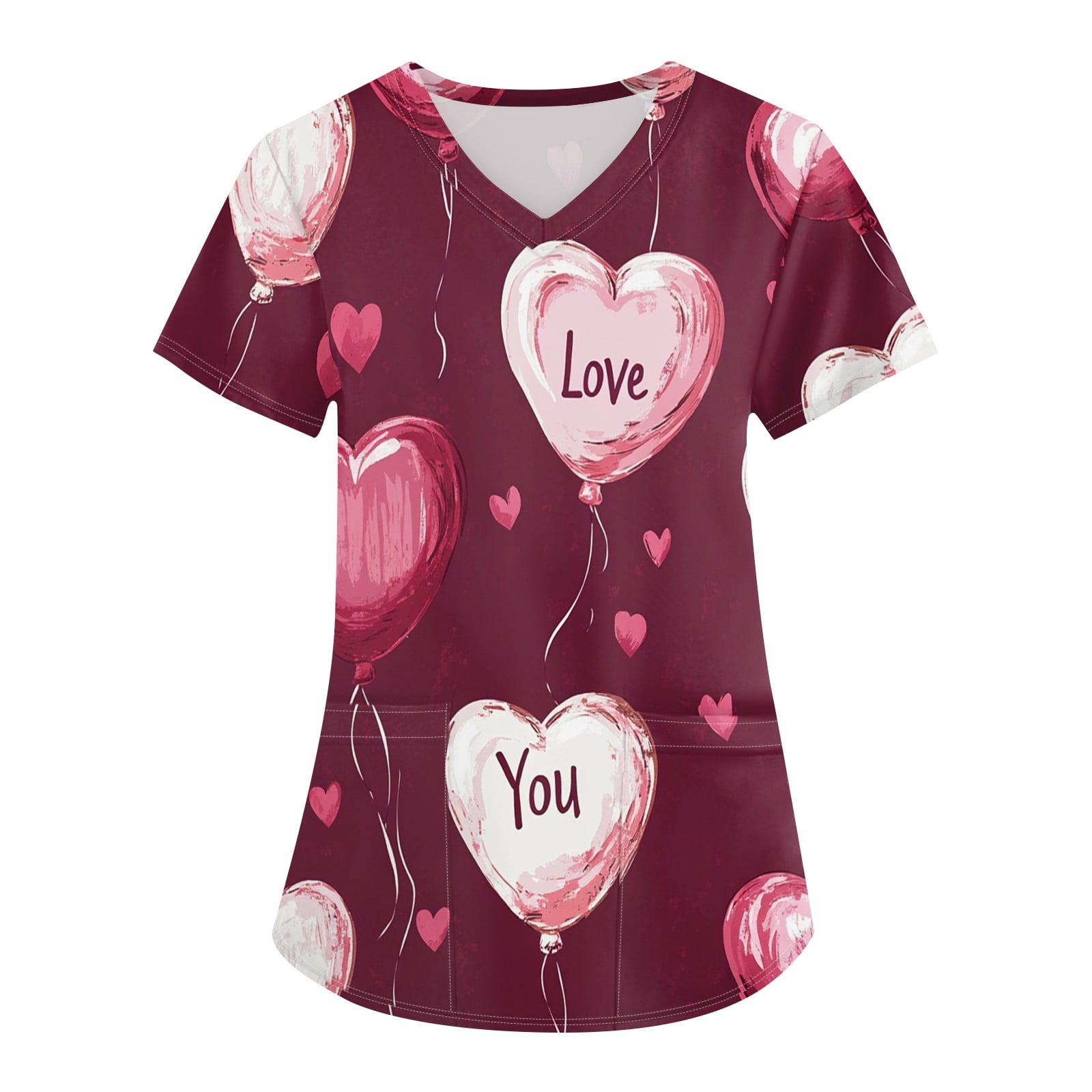 Valentines Day Print Nursing Uniforms for Women Love Heart Printed V ...