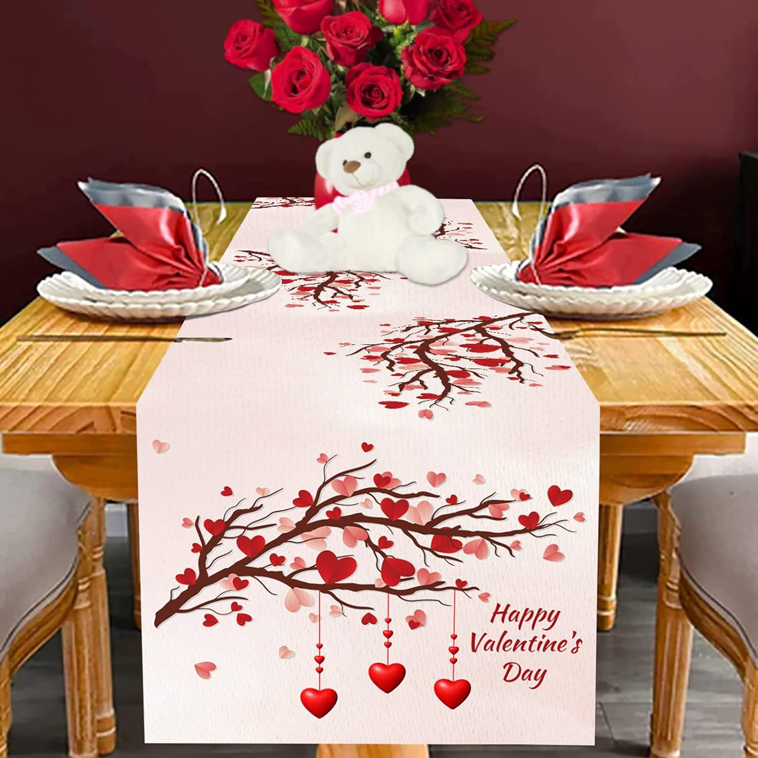 Valentines Day Runner Pink Romantic Love Heart Tree Table Runner ...