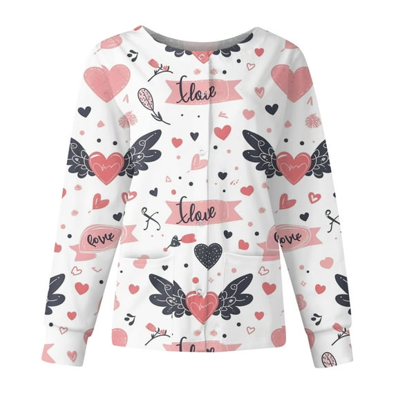 Valentines Day Scrubs Jacket for Wife Crew Neck Lovely Heart Scrub ...