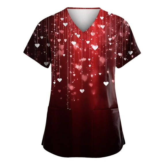 Valentines Day Scrubs Tops for Wife Short Sleeve Letter Printed Scrub ...