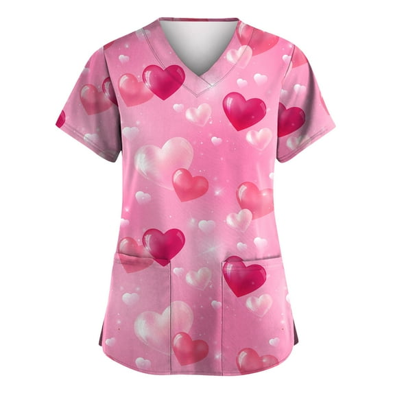 Valentines Day Scrubs for Women Love Heart Print Scrub Tops Women V ...