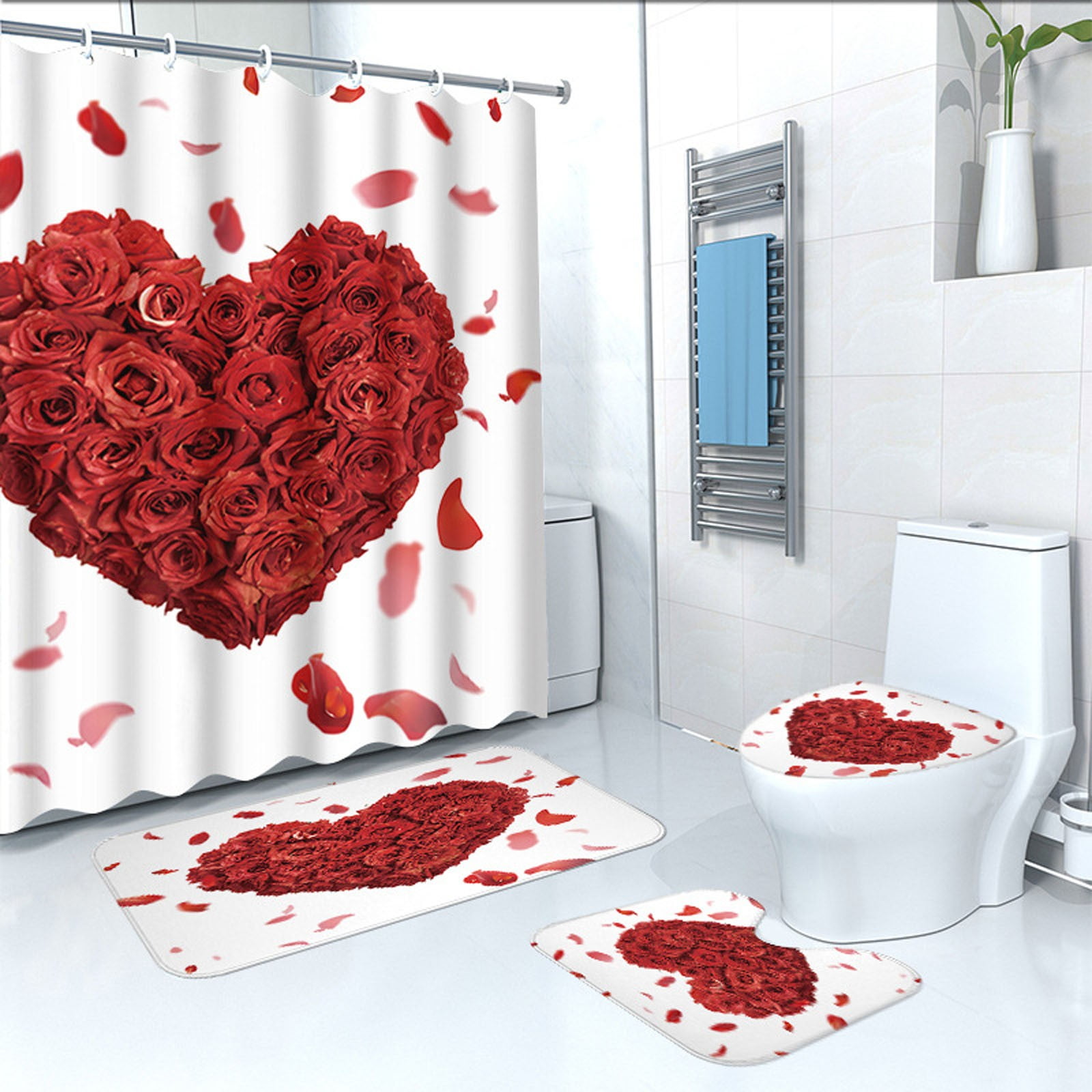 Valentines Day Shower Curtain Sets with Bath Rugs Set of 4,Bathroom ...