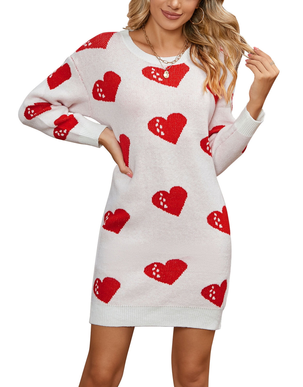 Valentines Day Sweater Dresses for Women Wrap Hip Slim Fit Cute Heart ...