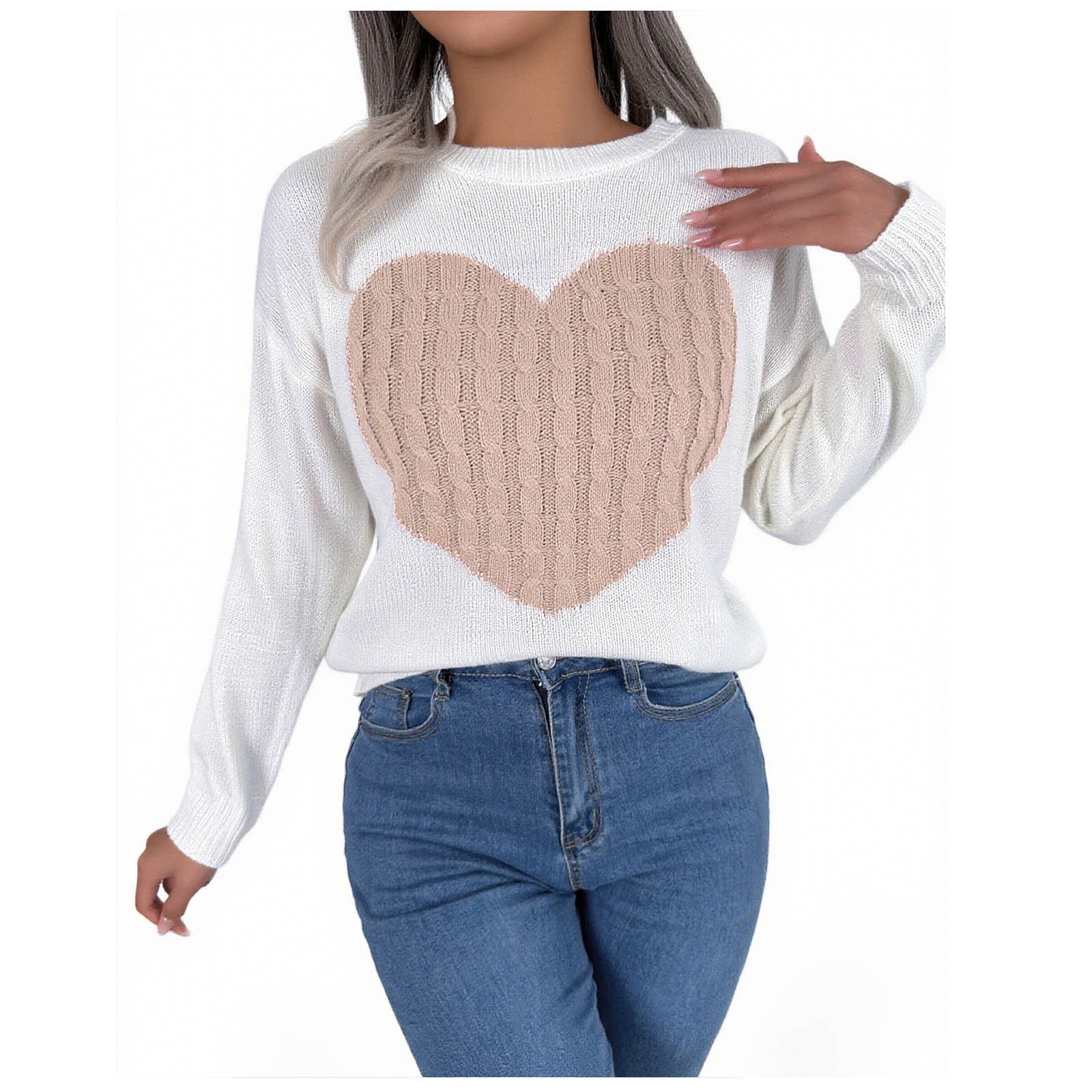 Valentines Day Sweater for Women Long Sleeve Cute Heart Sweaters Crew ...
