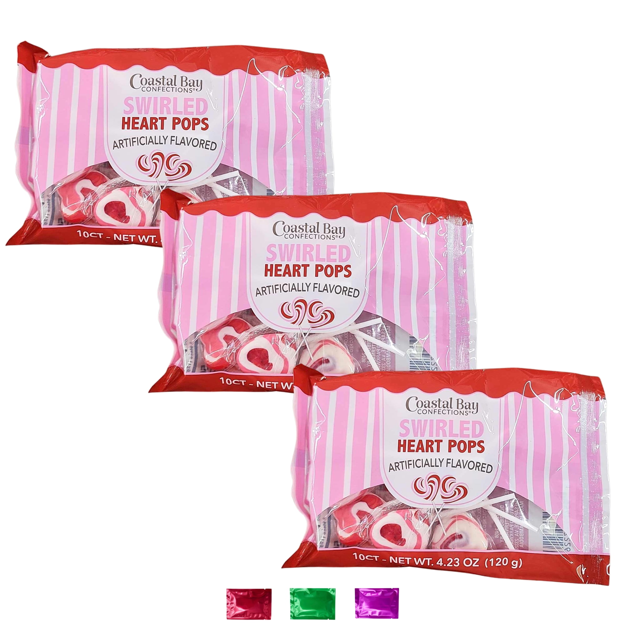 Valentines Day Swirled Heart Pops Lollipops Pack of 3, Coastal Bay ...
