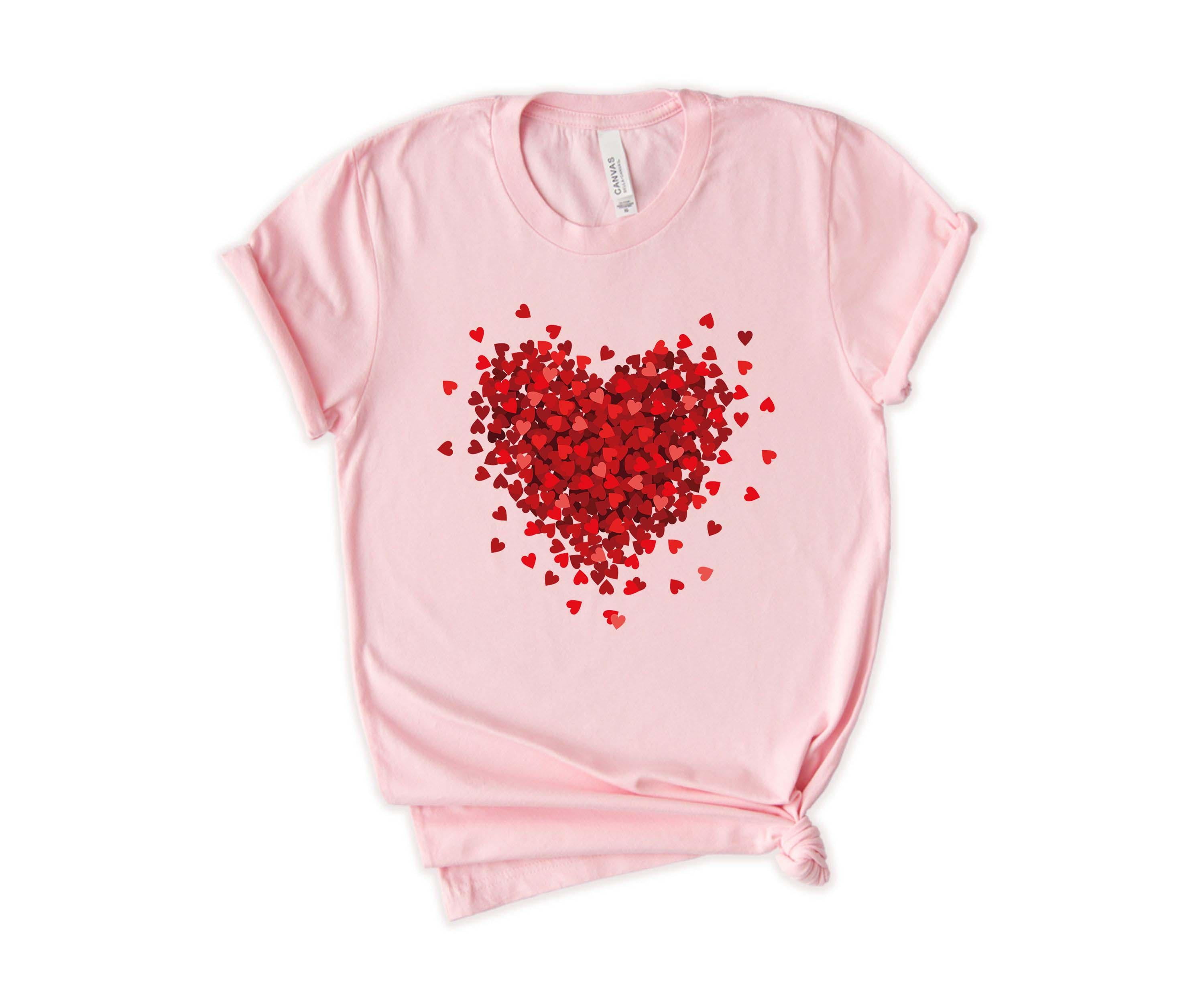 Valentines Day T-Shirt, Love Heart Print T-Shirt, Cute Red Heart T ...