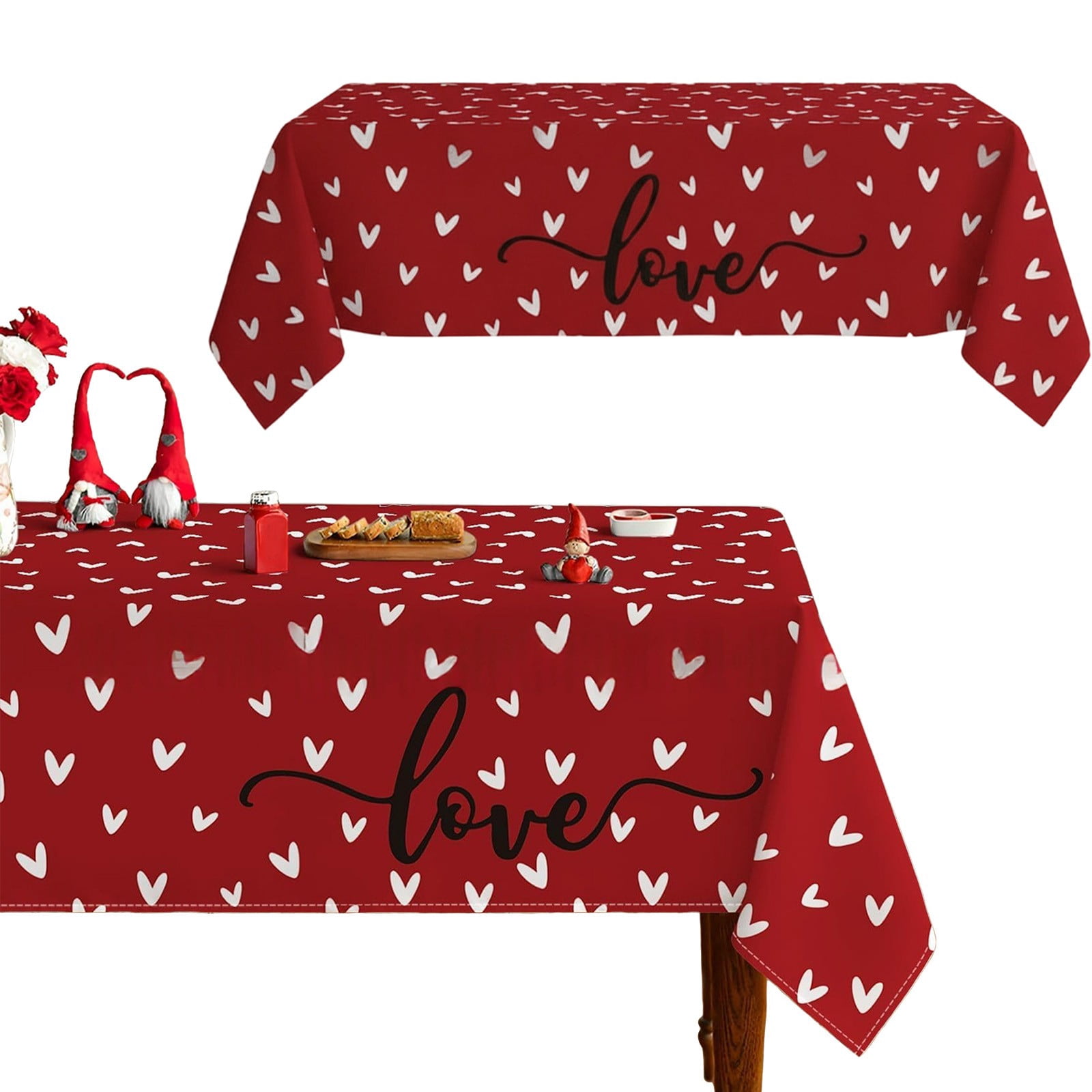 Valentine's Day Tablecloth 52x70Inch Red Heart Tablecloth Rectangle ...