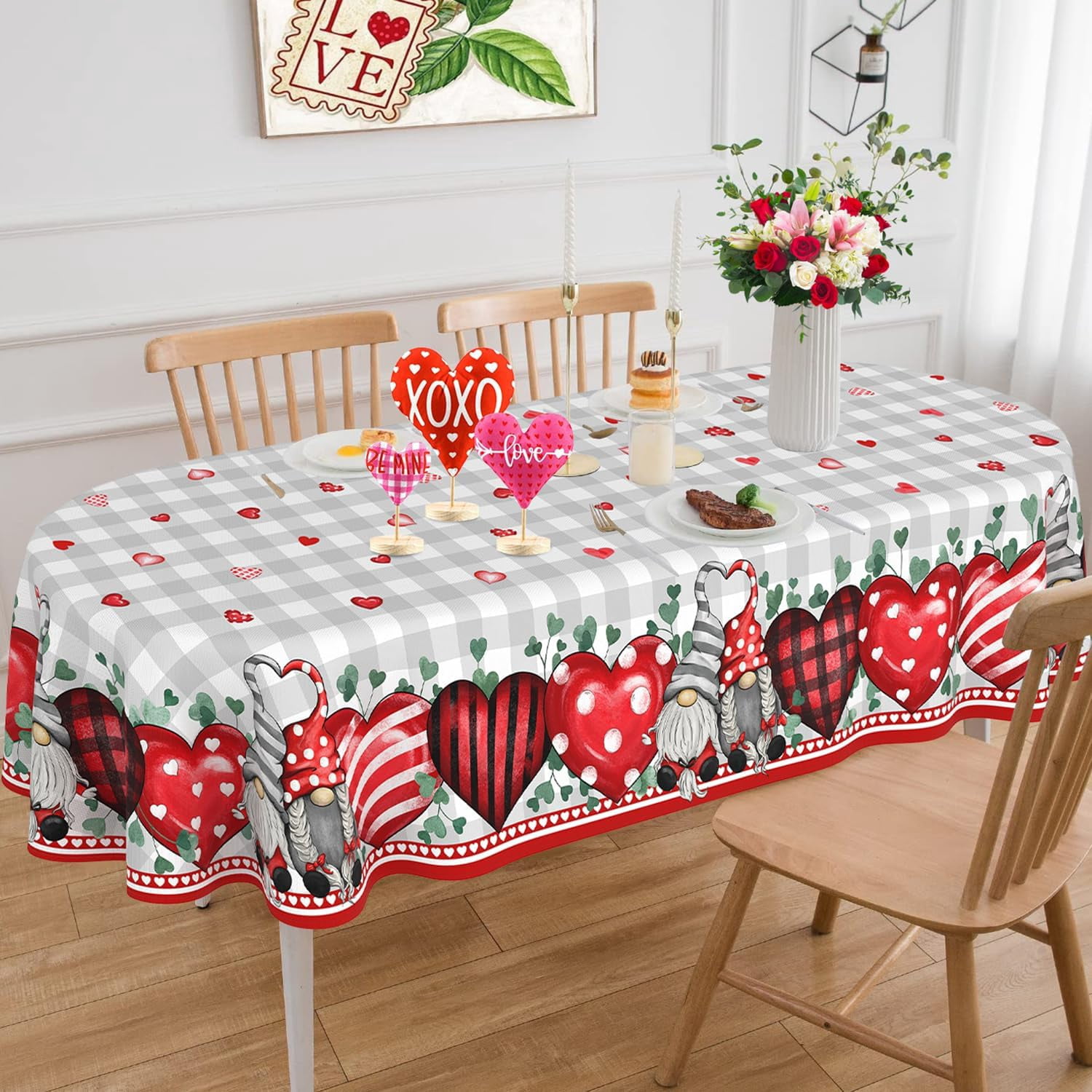 Valentines Day Tablecloth Oval 52x70 Inch, Valentine Heart Tablecloths ...