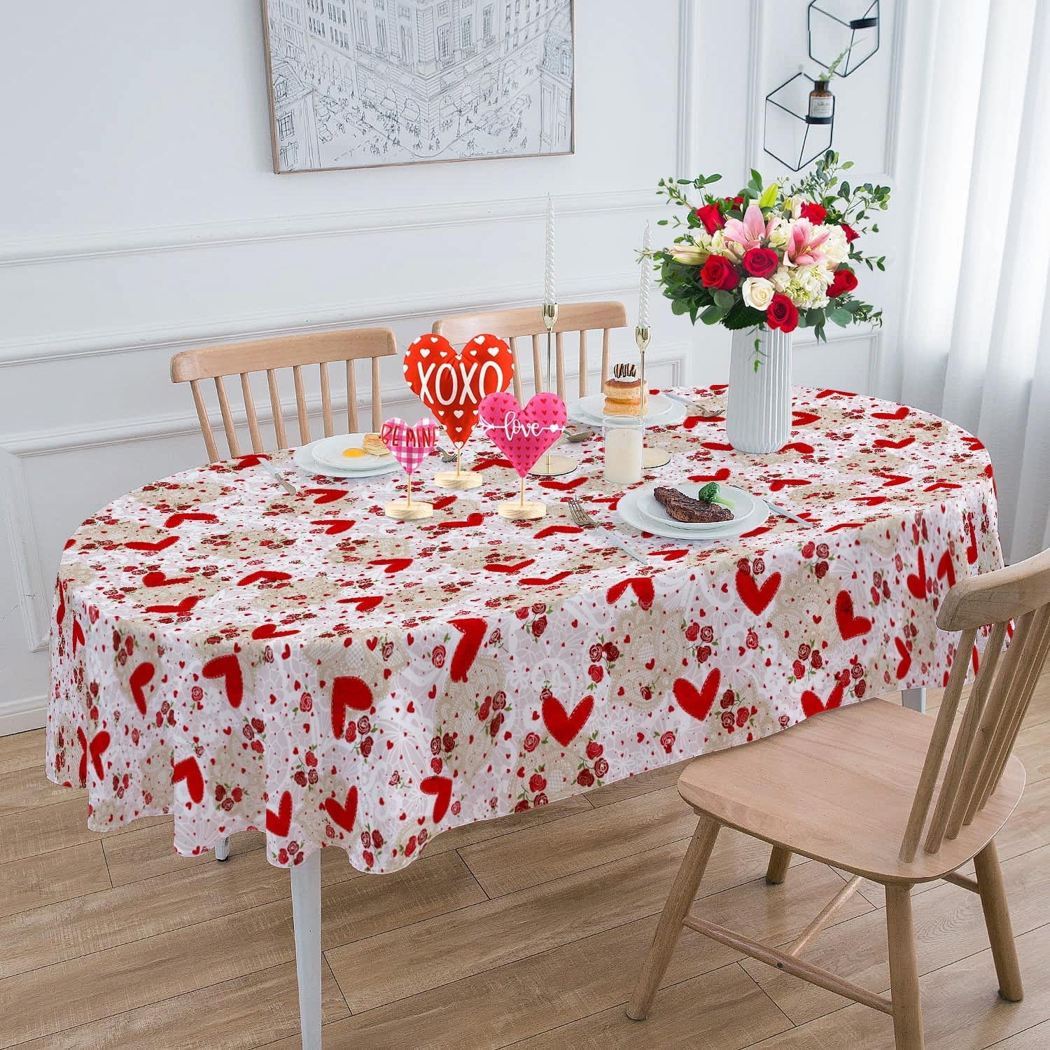 Valentines Day Tablecloth Oval 54x72 Inch, Valentine Tablecloth Lace ...